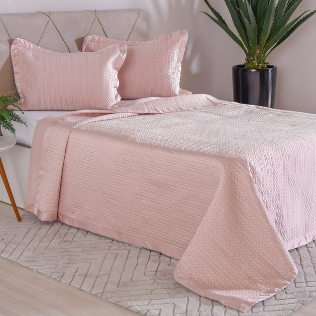 Kit Colcha Queen Satinatta Cetim 100% Poliéster 240x260cm - Rosê Smoke