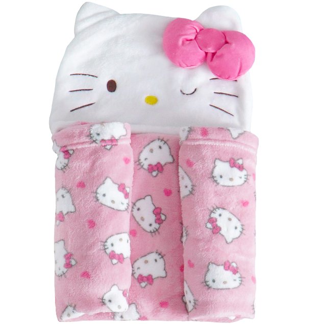 Manta com Capuz Coral Fleece Turma da Hello Kitty 75x90cm Hello Kitty Pink