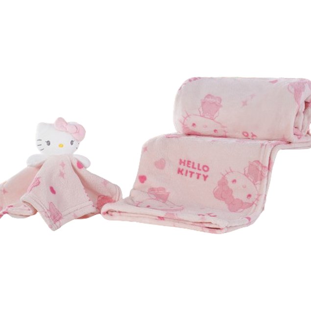 Manta com Naninha Coral Fleece Turma da Hello Kitty 75x100cm Hello Kitty
