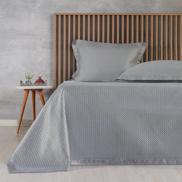 Kit Colcha Queen Satinatta Cetim 100% Poliéster 240x260cm - Platina